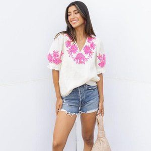 THML | Tops | Nwt Thml Smocked Embroidered Balloon Sleeve Top | Poshmark